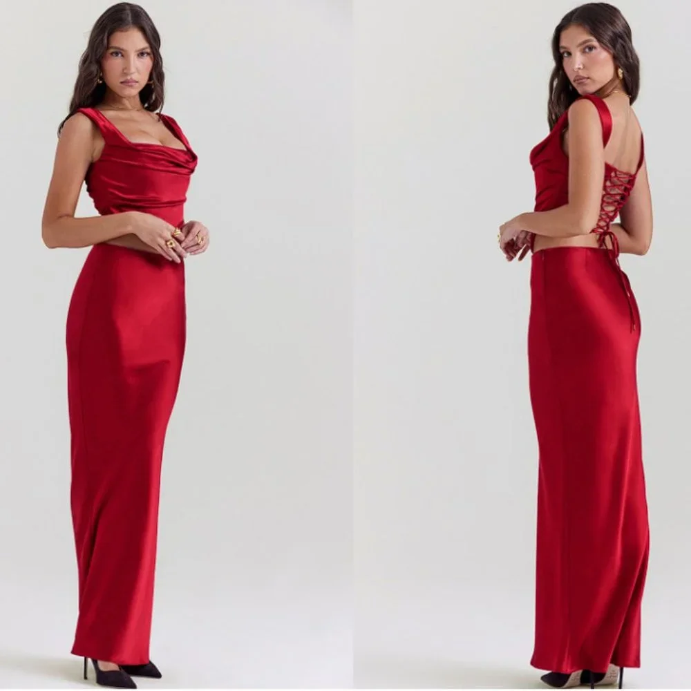 House of CB | Skirts | House Of Cb Sydel Ruby Satin Bias Cut Maxi Skirt ...